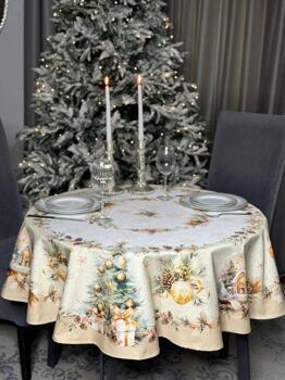 Новогодняя скатерть на круглый стол D150 см Golden Christmas (С ...